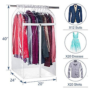 Zilink Clear Garment Bags for Storage 40 inch (2 Pack) Hanging Garment Rack Cover Suit Bags Organizer Hanging Clothes Cover for Suit Coats Jackets Dress Storage