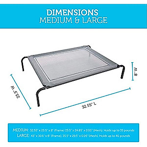 Paws & Pals Elevated Dog Bed - Steel Frame, Temp Control, Indestructible Chew-Proof Pet Cot w/Trampoline Suspended Raised Hammock Best for Portable in/Out Door Use Cooling Platform | Medium