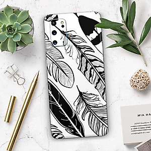 DesignSkinz Vector Black and White Feathers Protective Vinyl Decal Wrap Skin Cover Compatible with The Samsung Galaxy S20 (Screen Trim & Back Glass Skin)