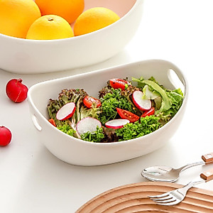 Neaylfe Porcelain Large Serving Bowls with Handles Serving Dishes Set Serving Platter Ceramic Salad Bowls for Parties Entertaining Set of 2 Black S and White L