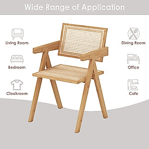 UJOYPAD Rattan Accent Chairs Set of 2,Mid Century Rattan Dining Chairs W/Bamboo Frame,High Back Lounge Armchair W/Anti-Slip Foot Pads,Rattan Side Chair for Dining Room,Living Room,Bedroom