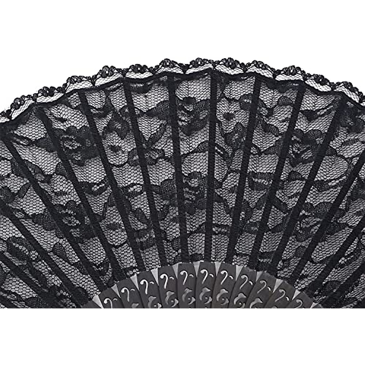Womens Multi Color Handmade Cotton Lace Folding Hand Fan (Black-A) (Black)