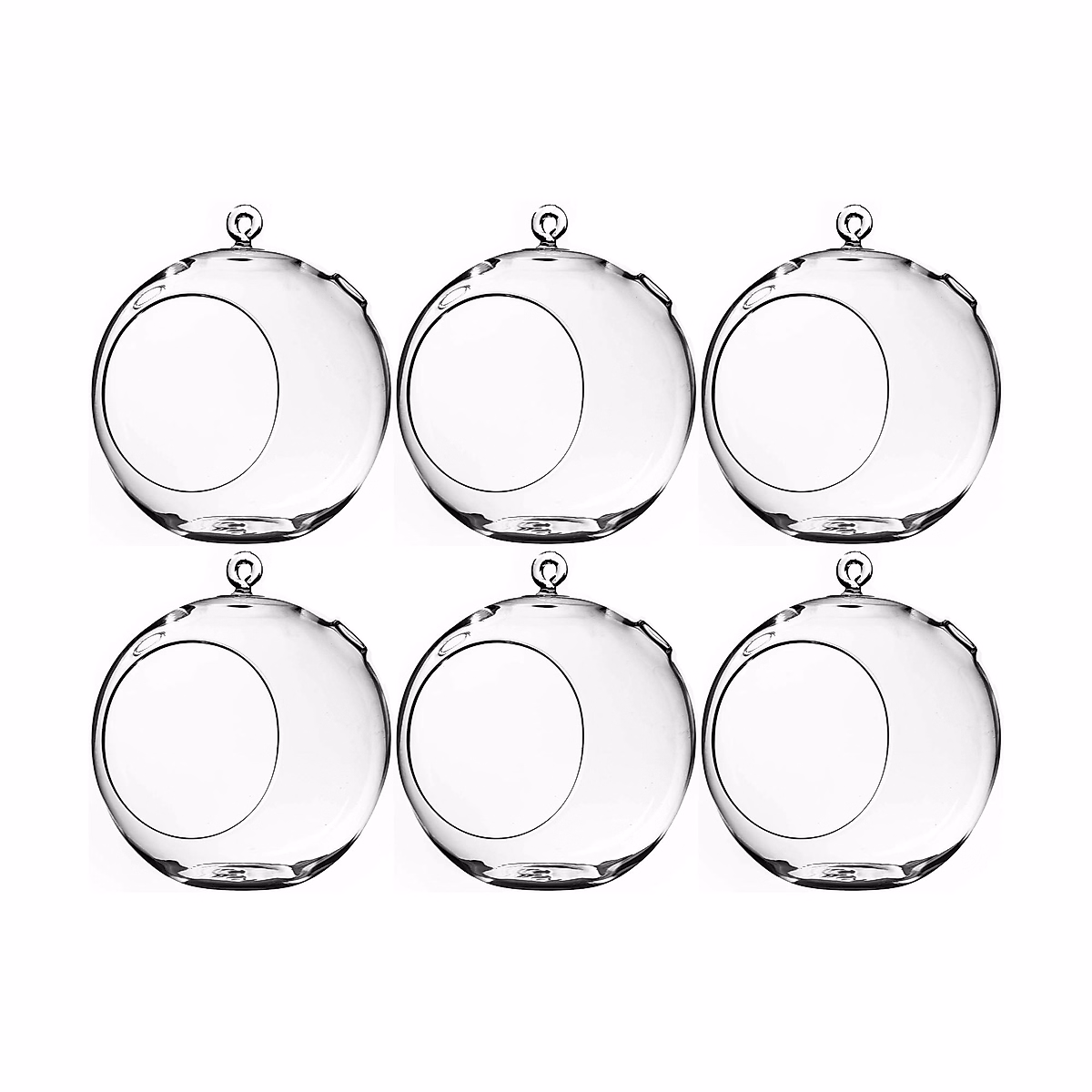 WGV Hanging Terrarium Globe, Width 8", Height 9", DIY Air Succulent Planter, Clear Glass Vase Orb with Flat Bottom, Candle Holder for Windowsill Outdoor Garden Decor, 6 Pieces Bulk