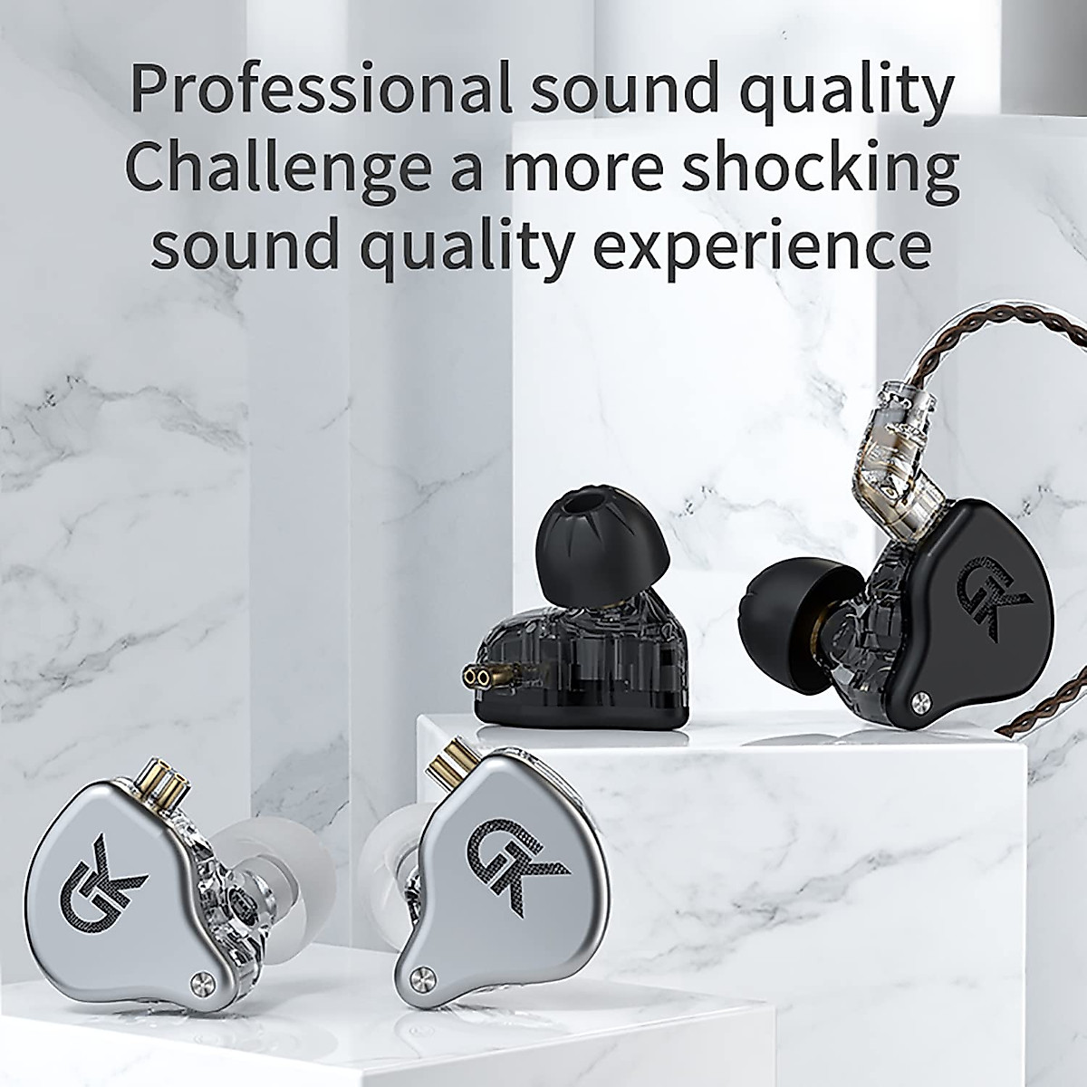 erjigo earphone, Customized comfort, GK-GS10Earbuds, 4BA+1DD Configuration, noise-canceling headphone, HIFI Sports&fitness headphones (Black with microphone)