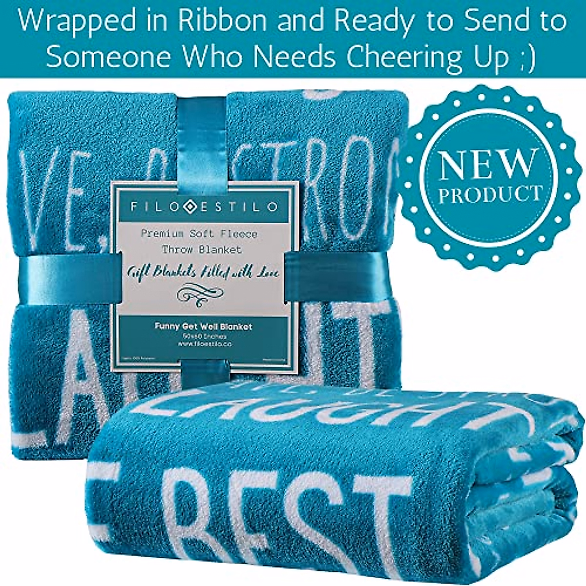 FILO ESTILO Funny Healing Gifts for Someone Who is Sick, Get Well Blanket, After Surgery Gifts, Care Package for Sick Friend or Cancer Patients, Unique Fun Sarcastic Stress Relief Gift (Teal)