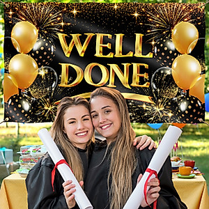 Well Done Banner - Congratulations Banner - Congratulations Decorations - Congrats Banner - We are so Proud of You Banner - Graduation Banner - Graduation Decorations - 5ft x 3ft (Black & Gold)