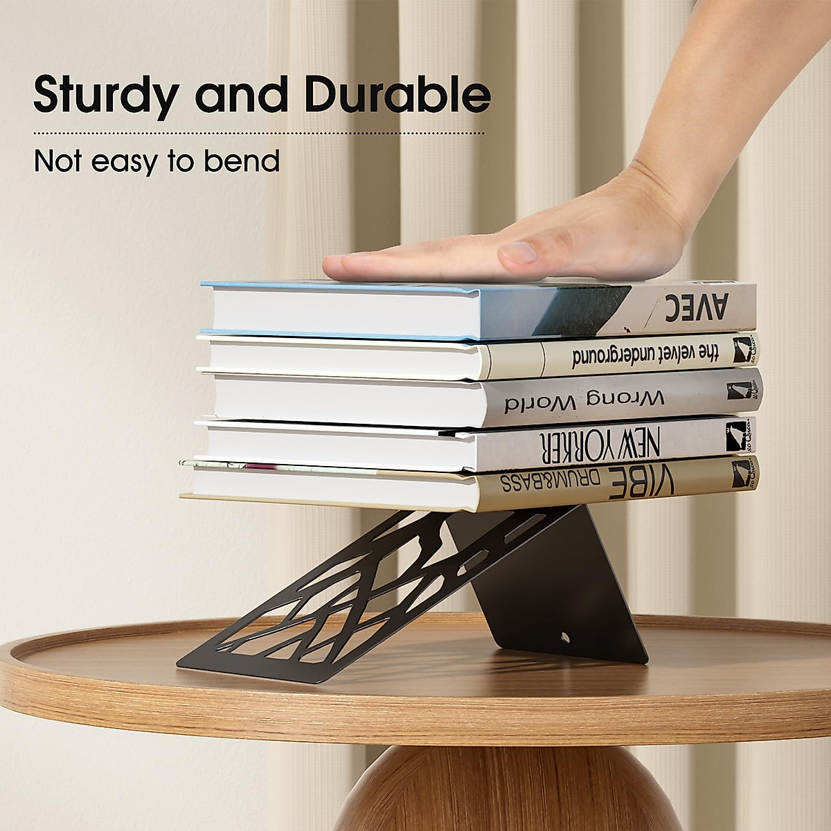 MaxGear Book Ends Tree Design Modern Bookends for Shelves, Non-Skid Bookend, Heavy Duty Metal Book Stopper for Books/CDs, Decorative Book Shelf for Home, 7 x 4.7 x 3.5”, Black (2 Pair/4 Pieces, Large)