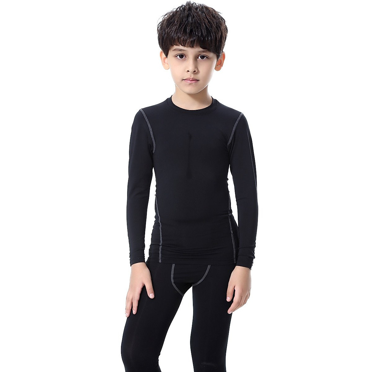 CVVTEE Boys Athletic Base Layer Compression Underwear Set 2pcs Thermal Long John for Kids (Black, 7(Height:47.24"-51.18"))