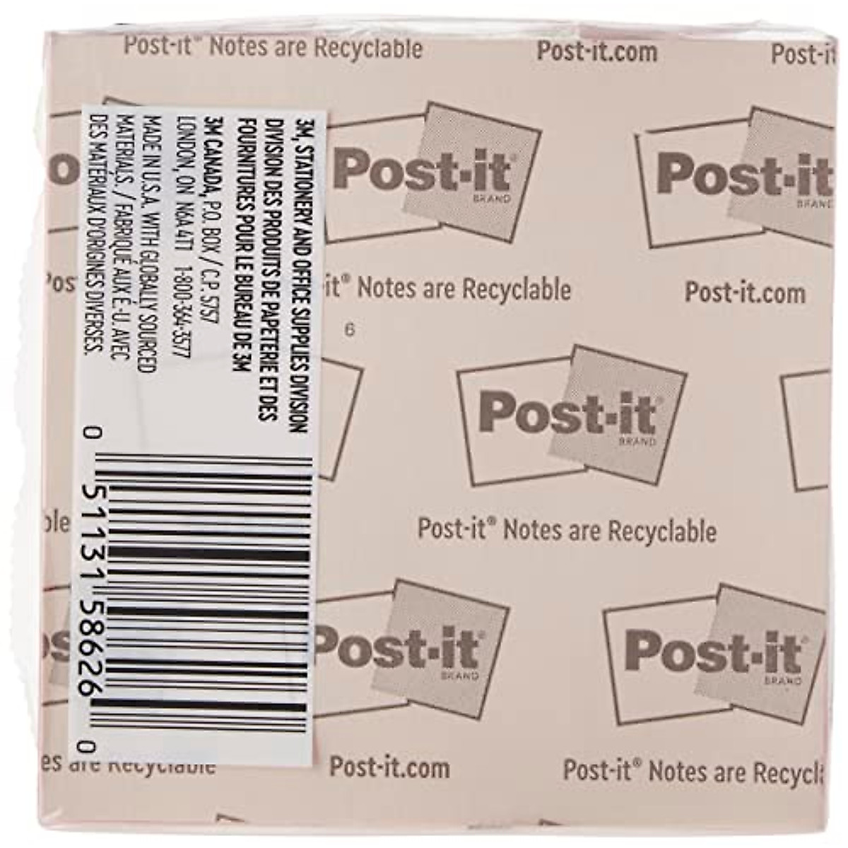 Post-it Notes, 3 in x 3 in, 1 Cube, America's #1 Favorite Sticky Notes, Pink Wave, Clean Removal, Recyclable (2027-RCR)