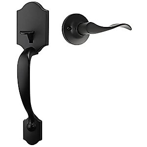 goldenwarm Black Front Door Handle, Entry Door Handle and Reversible Handle Lever, Single Cylinder Front Door Handle Only, Matte Black Front Door Entry Handleset, Entry Way Door Handle