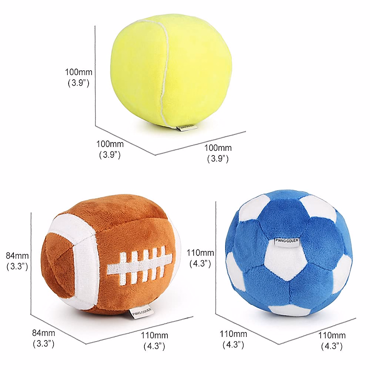 3-PACK Interactive Dog Toys Ball Suitable for Small and Medium Dogs, Soccer Ball, Football and Tennis Balls for Dogs, Stuffed with Fluffy Squeak Dog Toys, Puppy Dog Plush toys, Dog Birthday Gifts
