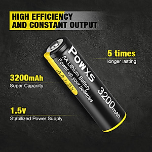 POWXS AA Lithium Batteries, 16 Pack 1.5V Lithium Iron Double A Batteries 3200mAh Super Capacity for Blink Camera, Video Doorbell, Flashlight, Toys, Remote Control 【Non-Rechargeable】
