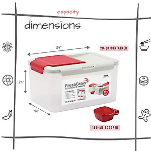 Komax Biokips Extra Large Food Containers, 20lb Food Storage Bins with Lids & Scooper, BPA Free Airtight Kitchen Storage Containers to Store Dry Food, Cat/Dog Food Storage Container (13 x 10 x 7.5)