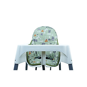 ZARPMA Cotton Seat Covers for IKEA Antilop Highchair,Cotton Surface and Cotton Padded,Forest Pattern Foldable Baby Highchair Cover for IKEA Child Chair Cushion (Green Forest)