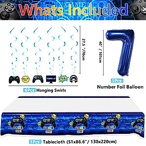 Video Game Party Decorations - 7th Birthday Decorations for Boys, HAPPY BIRTHDAY Banner, Video Game Balloons, Number 7 Blue Balloons, Gaming Hanging Swirls, Game On Birthday Party Supplies