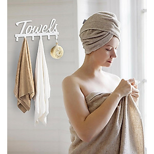 Livelab Towel Rack, Towel Racks for Bathroom Wall Mounted, 6 Hooks White Towel Holder for Bathroom Space Saving, Waterproof Rustproof Easy Install Towel Hanger for Bathroom, Pool, Living Room