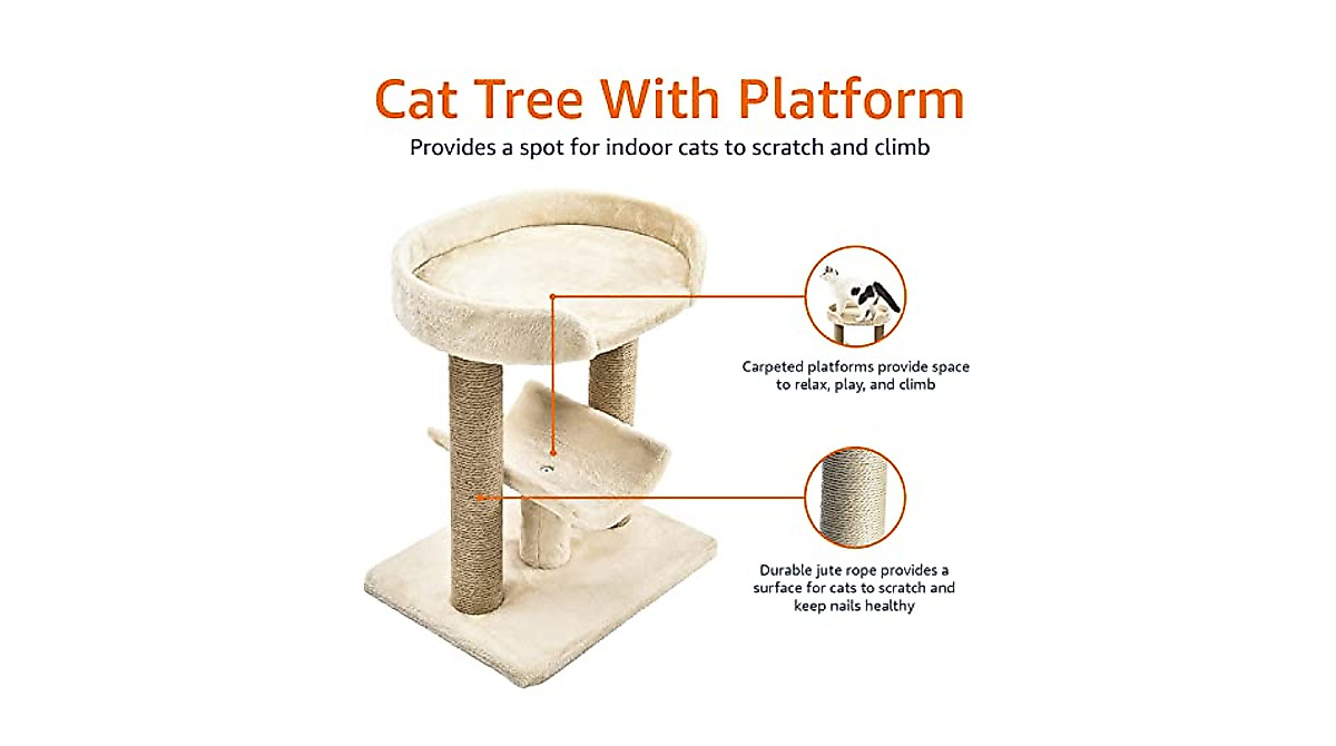 Amazon Basics Cat Tree with Scratching Post - Comfortable & Durable