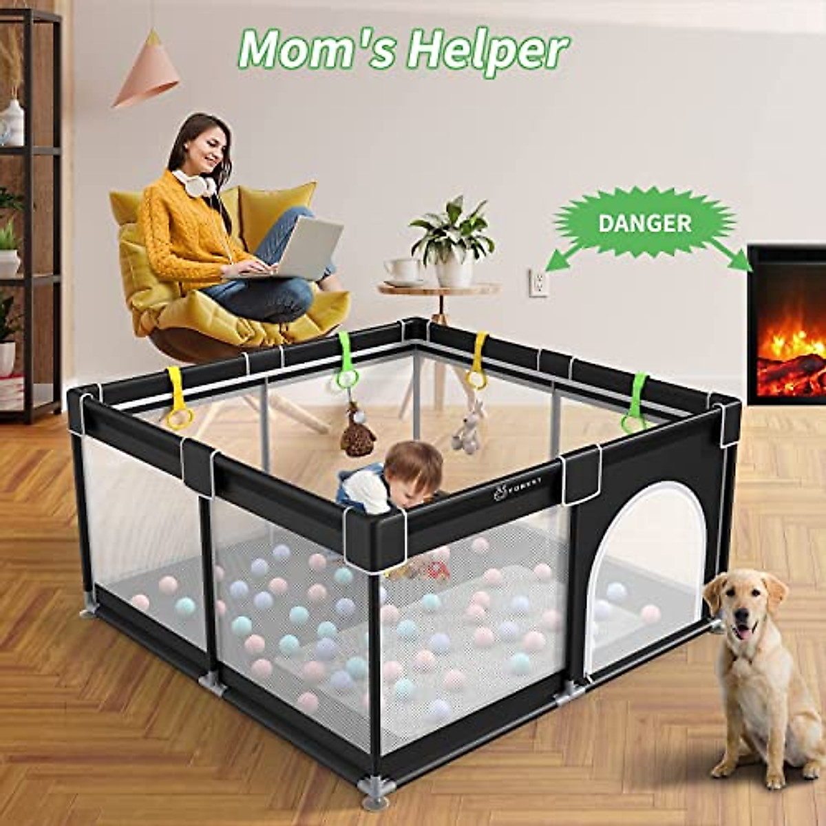YOBEST Baby Playpen, Playpens for Babies, Extra Large Infant Playard with Gates, Portable Babys Fence, Indoor & Outdoor Toddler Play Pen Activity Center, Sturdy Safety Baby Play Yard