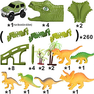 AIVIAI Dinosaur Race Tracks Toys for Boys,289Pcs Flexible Track Playset with a Race Car / 6 Toy Dinosaurs / 4 Trees, for 3 4 5 6 7 8 Year Old Boys and Girls
