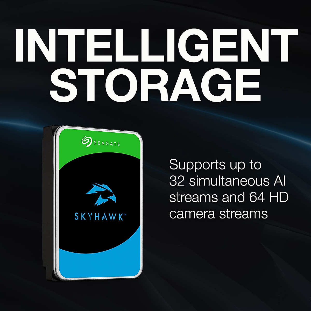 Seagate Skyhawk AI 8TB Surveillance Internal Hard Drive HDD–3.5 Inch SATA 6Gb/s 256MB Cache + Drive Health Management & 3-Year Recovery Service - (ST8000VEZ00)