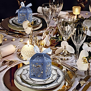 COTOPHER Laser Cut Boxes 60pcs Thank You Gift Boxes Wedding Party Favor Boxes Lace Candy Boxes for Wedding Bridal Shower Baby Shower Birthday Party Decorations with Ribbons (2x2x2.75inch, Navy, 60)