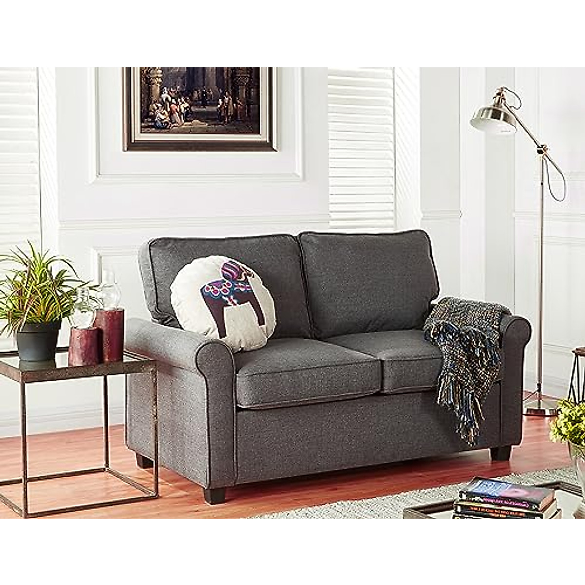 Urban Home Furniture Loveseat Sleeper Sofabed, Twin, Heather Grey