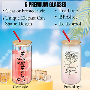 Personalized Glass Cups with Bamboo Lids and Straws Custom Name Photo Sublimation Drinking Glass Can Tumbler 16oz Customized Ice Coffee Cup Gift for Birthday Wedding Graduation Anniversary Party