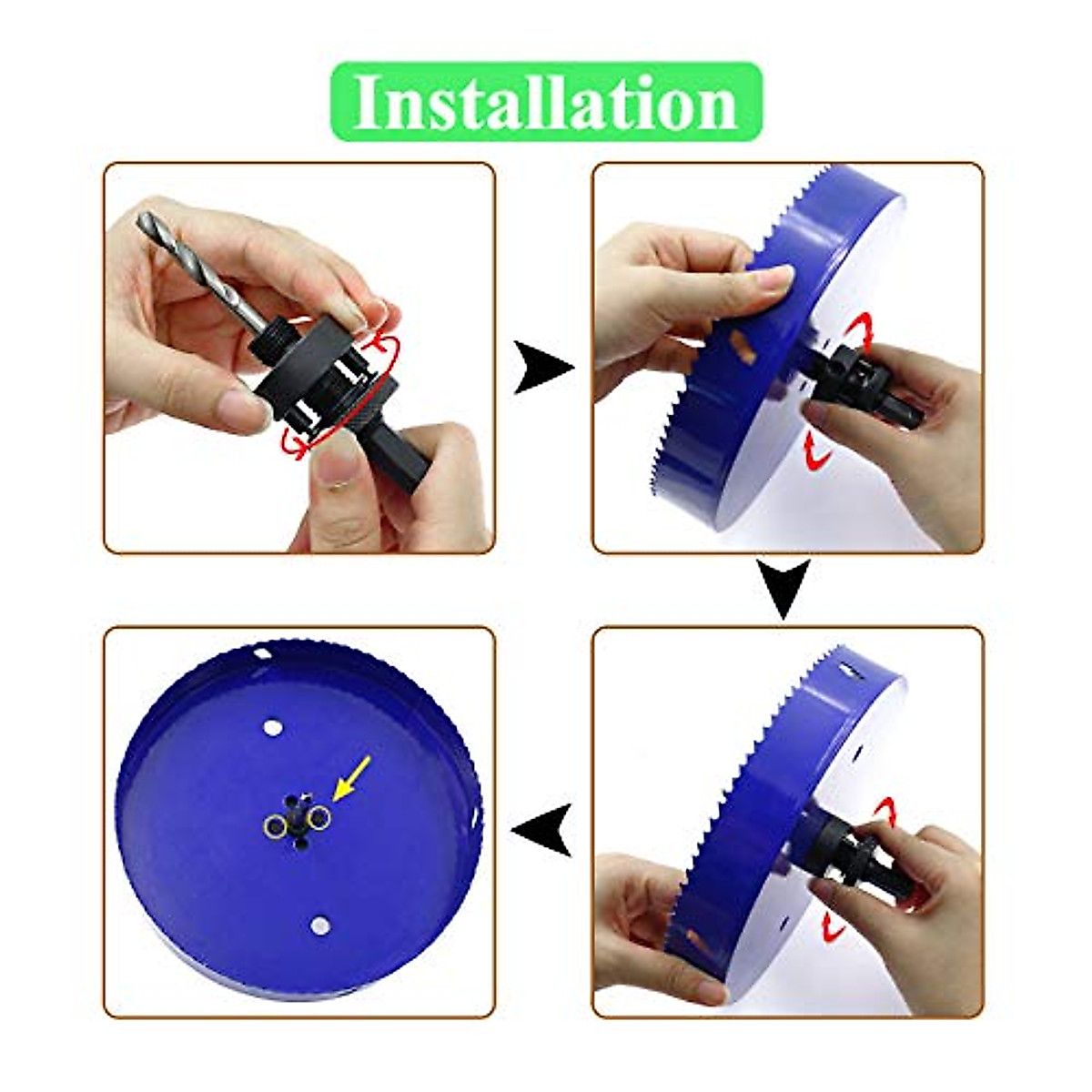 Seimneire 6-1/4 Inch Hole Saw with Heavy Duty Arbor, 1.2 Inch Cutting Depth HSS Bi-Metal Hole Drilling Cutter for Smoothly Cutting in Wood Cornhole Boards Plastic Drywall & Thin Metal