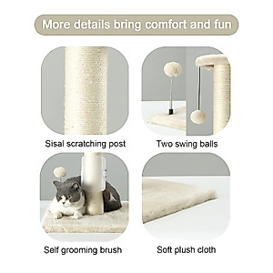 PEEKAB 32" Tall Cat Scratching Post Sisal Rope Scratch Posts with Hanging Ball and Self-Massage Brush Vertical Scratcher for Indoor Cats and Kittens(Beige 32inches)