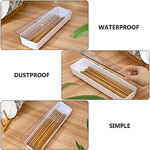 Cabilock Flatware Tray With Lid Kitchen Drawer Organizer With Lid And Drainer Plastic Kitchen Cutlery Tray and Utensil Storage Container with Cover (White)