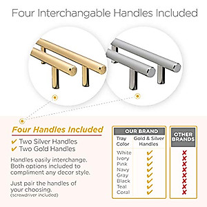 Esther Decorative Coffee Table Tray – Navy Blue Wood Serving Tray for Ottoman, Polished Gold/Silver Interchangeable Metal Handles (2 Sets), Rectangular Wood Construction, 16.5x12.25, Matte Finish