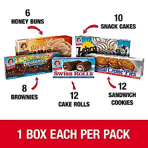 Little Debbie Variety Pack, Zebra Cakes, Cosmic Brownies, Honey Buns, Oatmeal Creme Pies, and Swiss Rolls (1 Box Each), 48 Piece Assortment