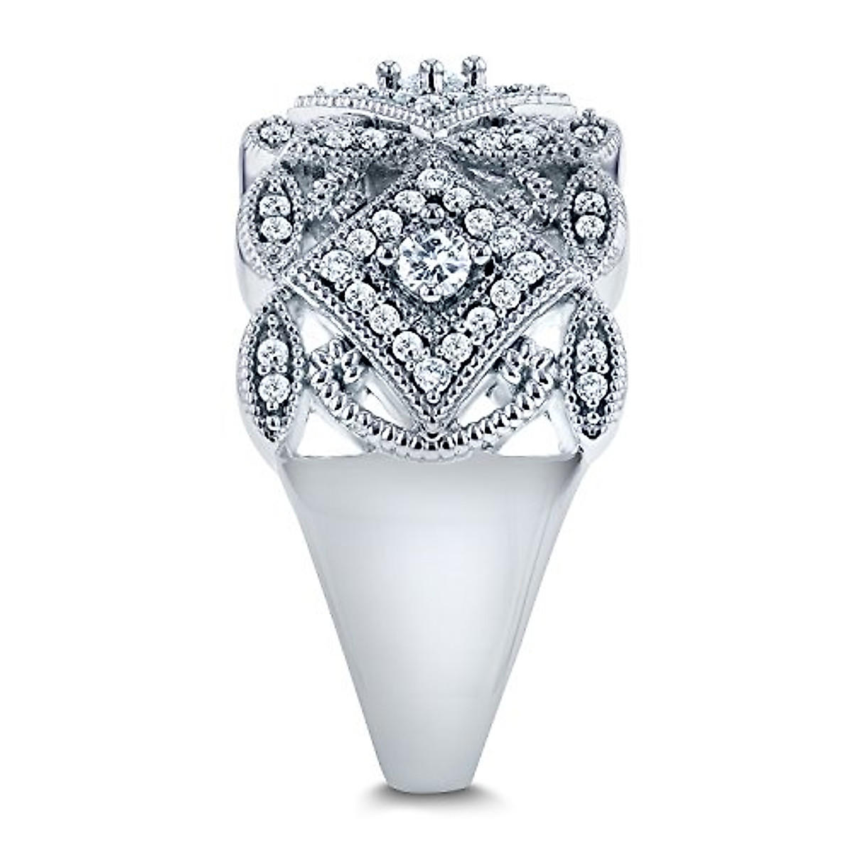 Kobelli Diamond Antique Style Filigree Wide Anniversary Ring 1/2 carat (ctw) in 10K White Gold, Size 10, White Gold