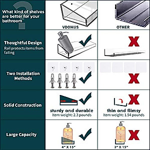 Vdomus Acrylic Bathroom Shelves, Wall Mounted no Drilling Thick Clear Storage & Display shelvings, 2 Pack (Original) and Acrylic Corner Shower Shelf 2 Pack with Adhesive, Wall Mount Bathroom
