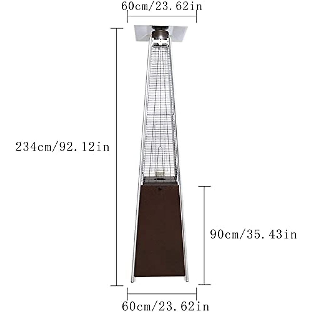 Outdoor Patio space heater 13KW Pyramid Patio Liquefied Gas Heater, Flameout And Overturn Protection Table Top Glass Tube Gas Heater, Perfect For Garden, Under Gazebo Space Heating ( Color : Brown )