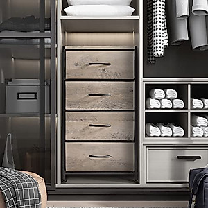 WELLJOYDIRECT Fabric Storage Drawer, Chest of Drawer Storage Tower, Tall Dresser for Bedroom,Hall, Entryway, Fabric Organizer Unit with Sturdy Steel Frame,Wood Top,4 Fabric Bins,Easy Pull Handle Gray