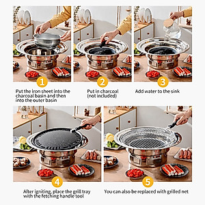 XIXIAN 13 Inch Korean BBQ Grill Multifunctional Charcoal Barbecue Grill Round Camping Grill Stove Tabletop Smoker Grill Grilled Net & Tray for Courtyard Picnic Beach BBQ