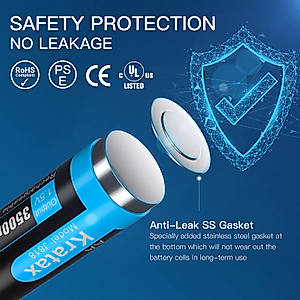 Kratax AA Rechargeable Batteries 3500mWh High Capacity Double A Lithium Battery 1.5V Constant Voltage Output, 1600Cycles, for Xbox Controller, Toys, Remote Controls, Flashlight-6 Pack AA Batteries