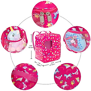 K.T.Fancy 7 PCS 18 inch Dolls Bag Carrier Set and Accessories Including 18 Inch Doll Clothes, Shoes, Sunglasses, Doll Backpack and Toy Unicorn (NO Doll)