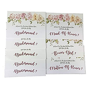 Bridesmaids Proposal Gift Boxes Set of 8 with Rose Gold Foil Letters & Proposal Cards to Ask Bridesmaids, Maid & Matron of Honor & Flower Girl (5 Bridesmaids, 1 MatronH, 1 MaidH, 1 FlowrGrl, 8)