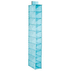mDesign Soft Fabric Over Closet Rod Hanging Storage Organizer with 10 Shelves for Child/Kids Room or Nursery - Polka Dot Print - 2 Pack - Turquoise Blue with White Dots