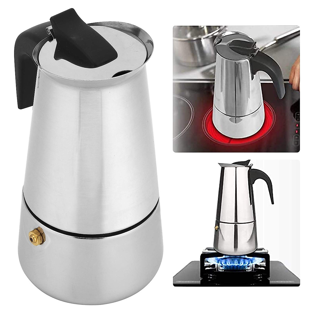 OUKENS Stovetop Espresso Maker, 4cup/200ml Italian Classic Coffee Maker Stainless Steel Moka Pot Percolator Coffee Pot Coffee Kettle Pot for Home Kitchen Induction
