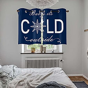 LBDEKOR Kitchen Curtain 39 Inch Length, Christmas Grommet Curtain for Kitchen Winow Curtains Drapes for Living Room Bedroom Bathroom Window Treatment 2 Panels Set Cold Winter Snowflakes Blue Backdrop