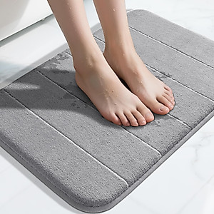 Yimobra Memory Foam Bath Mat Rug, 24 x 17 Inches, Comfortable, Soft, Super Water Absorption, Machine Wash, Non-Slip, Thick, Easier to Dry for Bathroom Floor Rugs, Grey