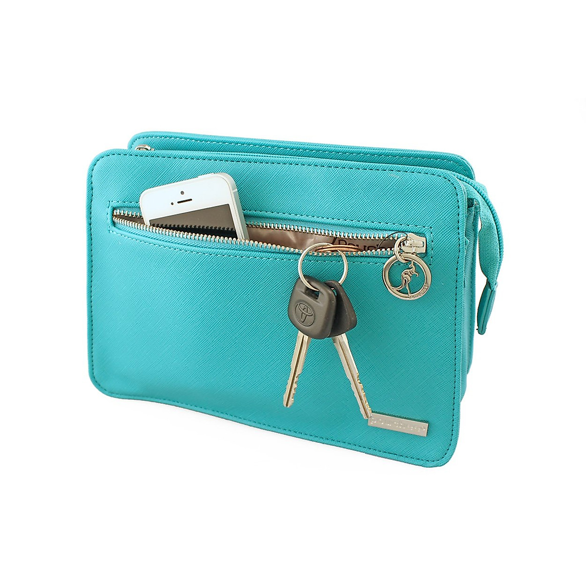 Pouchee Avi Vegan Leather Purse Organizer that doubles as a Clutch and Cross Body Bag (Coral/Cream)