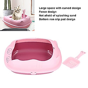 Open Top Cat Litter Box with Scoop,Kitty Litter Pan Prevent Sand Leakage,Waterproof Sifting Box for Small Cats,Durable Removable,for Cats Dogs Small Pets(Pink)