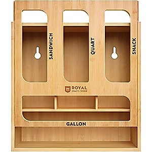 ROYAL CRAFT WOOD Bamboo Ziplock Bag Storage Organizer - Food Storage Bags Container with Slider - Kitchen Plastic Bags Storage Organization Compatible for Sandwich & Snack Bags