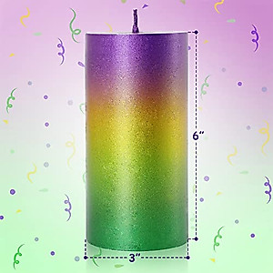 Tuitessine Mardi Gras Pillar Candle 3x6 Inches Unscented Dripless Candle Mardi Gras Party Table Decorations New Orleans Masquerade Party Supplies Metallic Purple Gold Green - 1 Pack