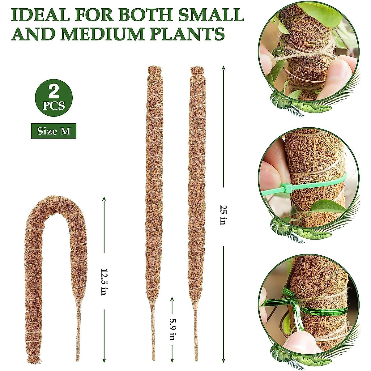 2 Pack Moss Pole for Plants Monstera - 25 Inch Moss Poles for Climbing Plants Monstera, Bendable Plant Stakes for Indoor, Handmade Coco Coir Monstera Plant Support for Plants Grow Upward