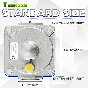 TEENGSE Natural Gas Pressure Regulator, 3/4" FNPT Thread Gas Propane Pressure Regulator, Adjustable LPG/NG Grill Regulator for NG/LPG Applications